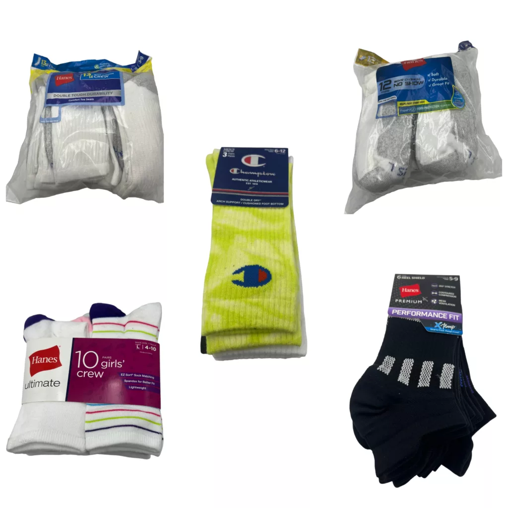 Hanes,Champion Kids & Adult Assorted Sock Packs - 150 PC LOT - Topper ...